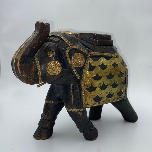 Accents | Wooden Elephant With Gold Trim Details | Poshmark
